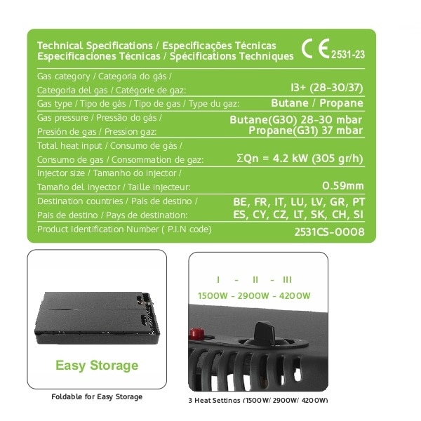 Soba incalzire pe gaz GPL, HAEGER GH-42B.005A, 4200W, 3 trepte de ...