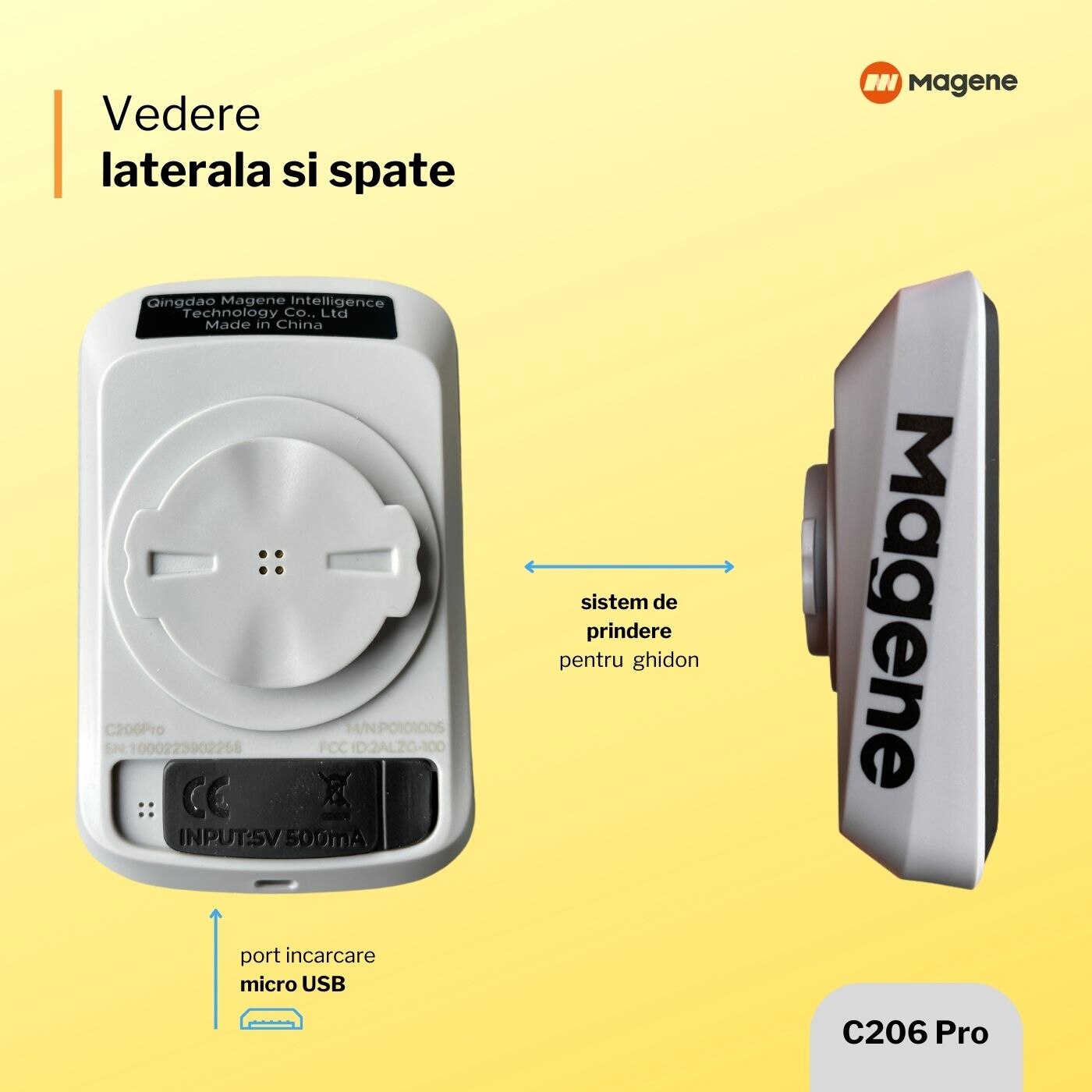 Ciclocomputer cu GPS pentru biciclete Magene C206 Pro, Bluetooth, Ant+, compatibil Strava ...