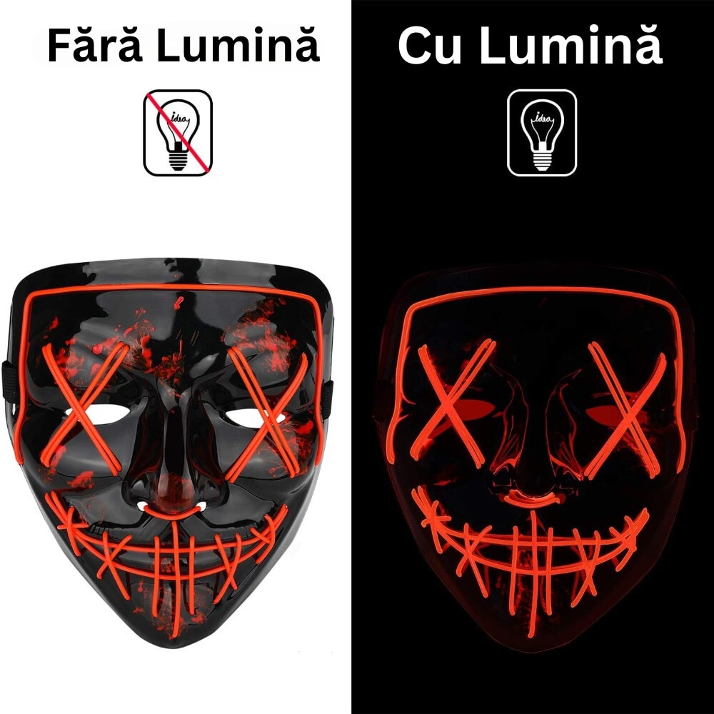 Masca de Groaza cu Iluminare LED Velixo®, pentru Carnaval, Festival ...