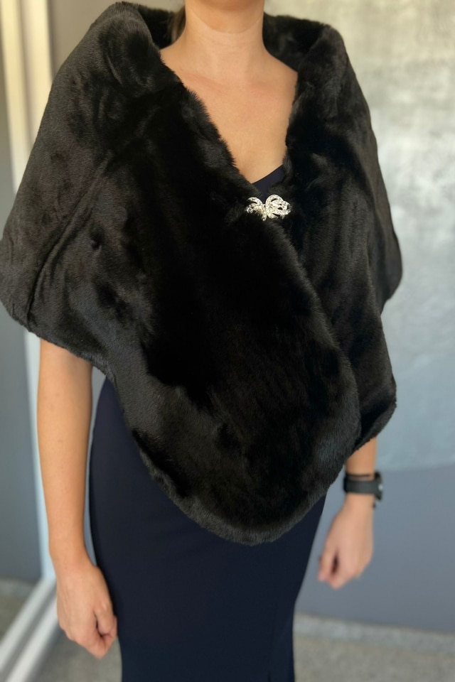 Capa dama blana ecologica cu accesoriu, Negru, One Size INTL - eMAG.ro