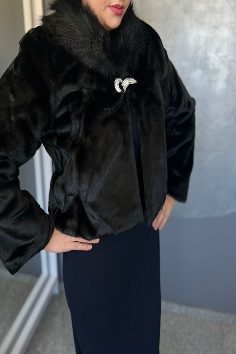 Capa dama blana ecologica cu guler si accesoriu, Negru, M INTL - eMAG.ro