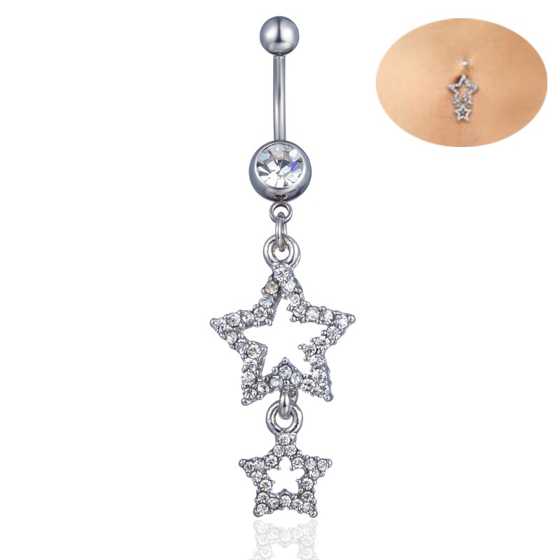 Piercing pentru buric, in forma de stea, otel 316L, alb, 4.2cm - eMAG.ro