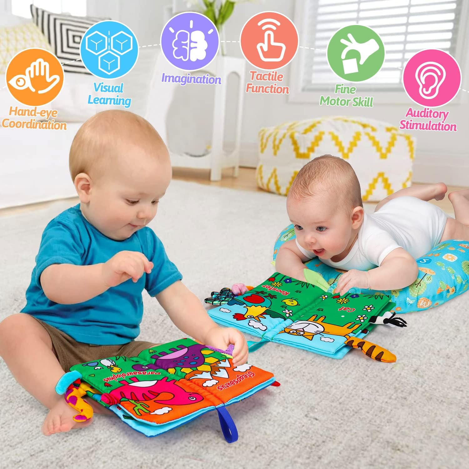 Set 2 Carte Senzoriala textile, Contine Elemente Multicolore Textile 3D ...