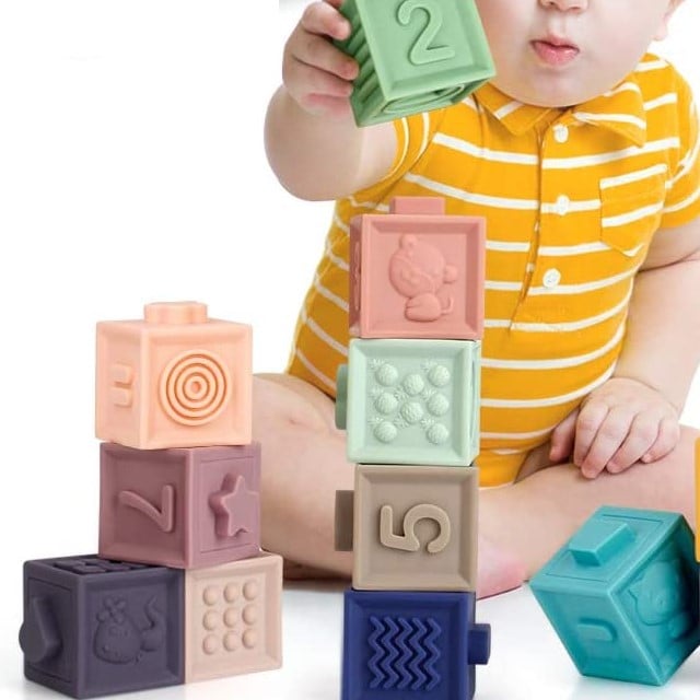Set 12 cuburi silicon copii, jucarie educationala colorata, Empria ...