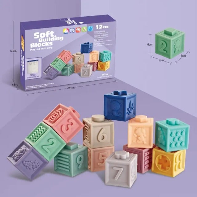 Set 12 cuburi silicon copii, jucarie educationala colorata, Empria ...