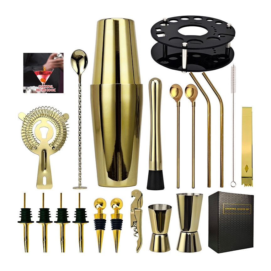 Set barman pentru preparare bauturi 20 piese, FAVEEZA®, otel inoxidabil ...