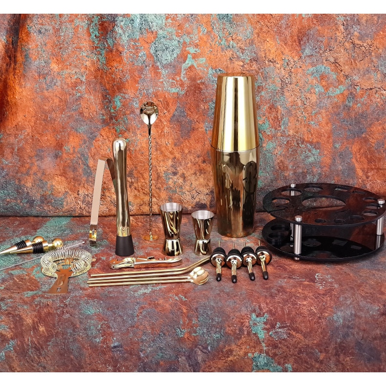 Set barman pentru preparare bauturi 20 piese, FAVEEZA®, otel inoxidabil ...