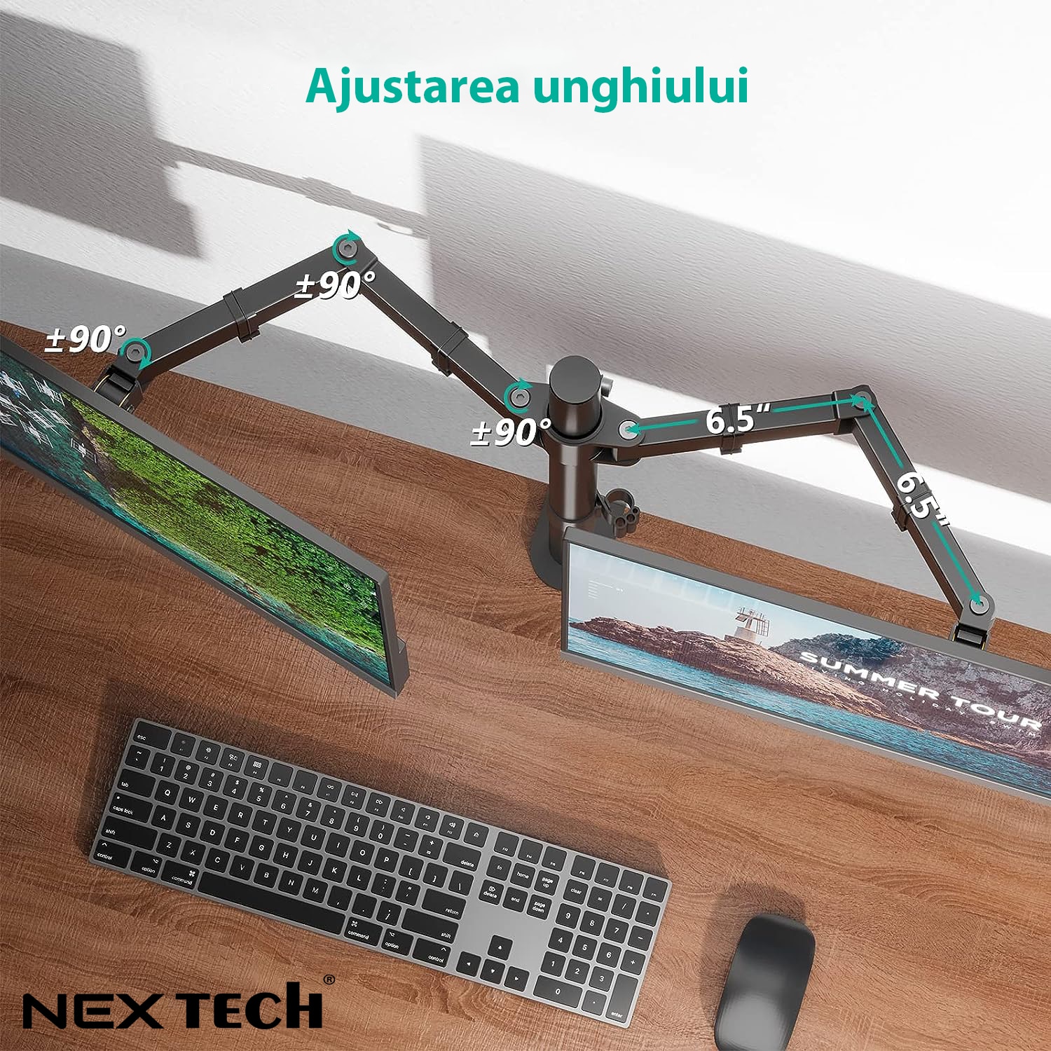 Suport birou 2 monitoare NEX TECH® reglabil pe inaltime, ajustare ...