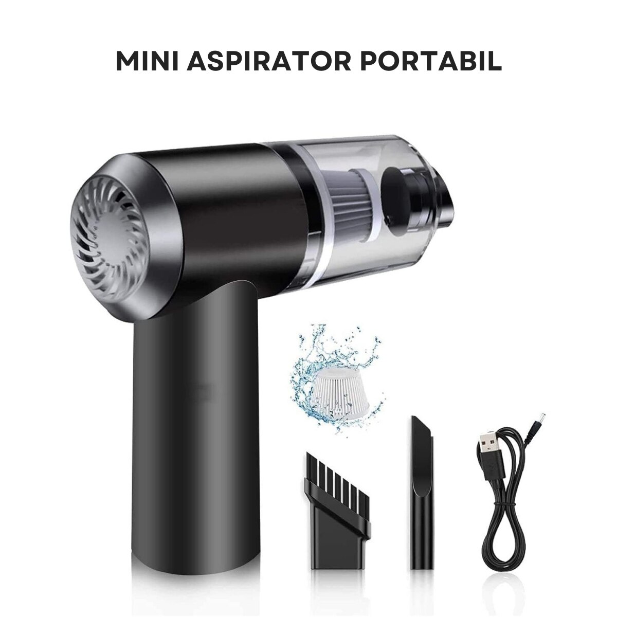 Mini aspirator auto portabil, fara fir, incarcare prin USB, aspirare ...