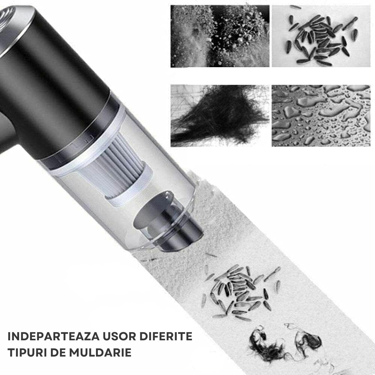 Mini aspirator auto portabil, fara fir, incarcare prin USB, aspirare ...