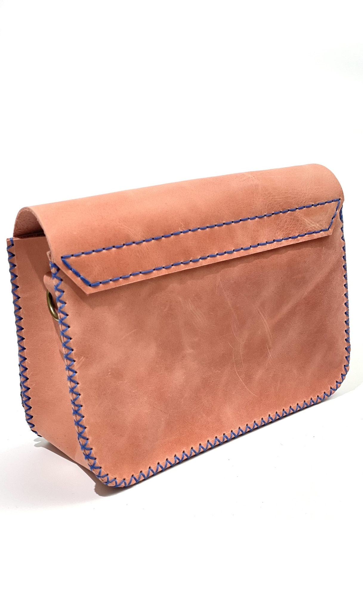 Geanta dama din piele naturala, handmade, Somon, cusuta manual, Sarah ...