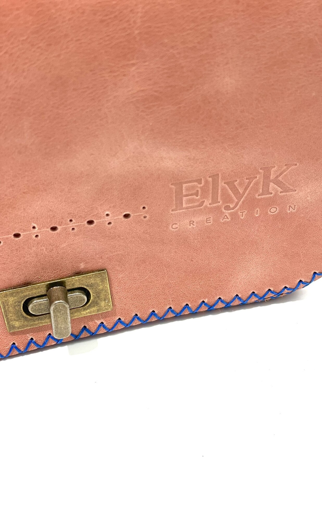 Geanta dama din piele naturala, handmade, Somon, cusuta manual, Sarah ...