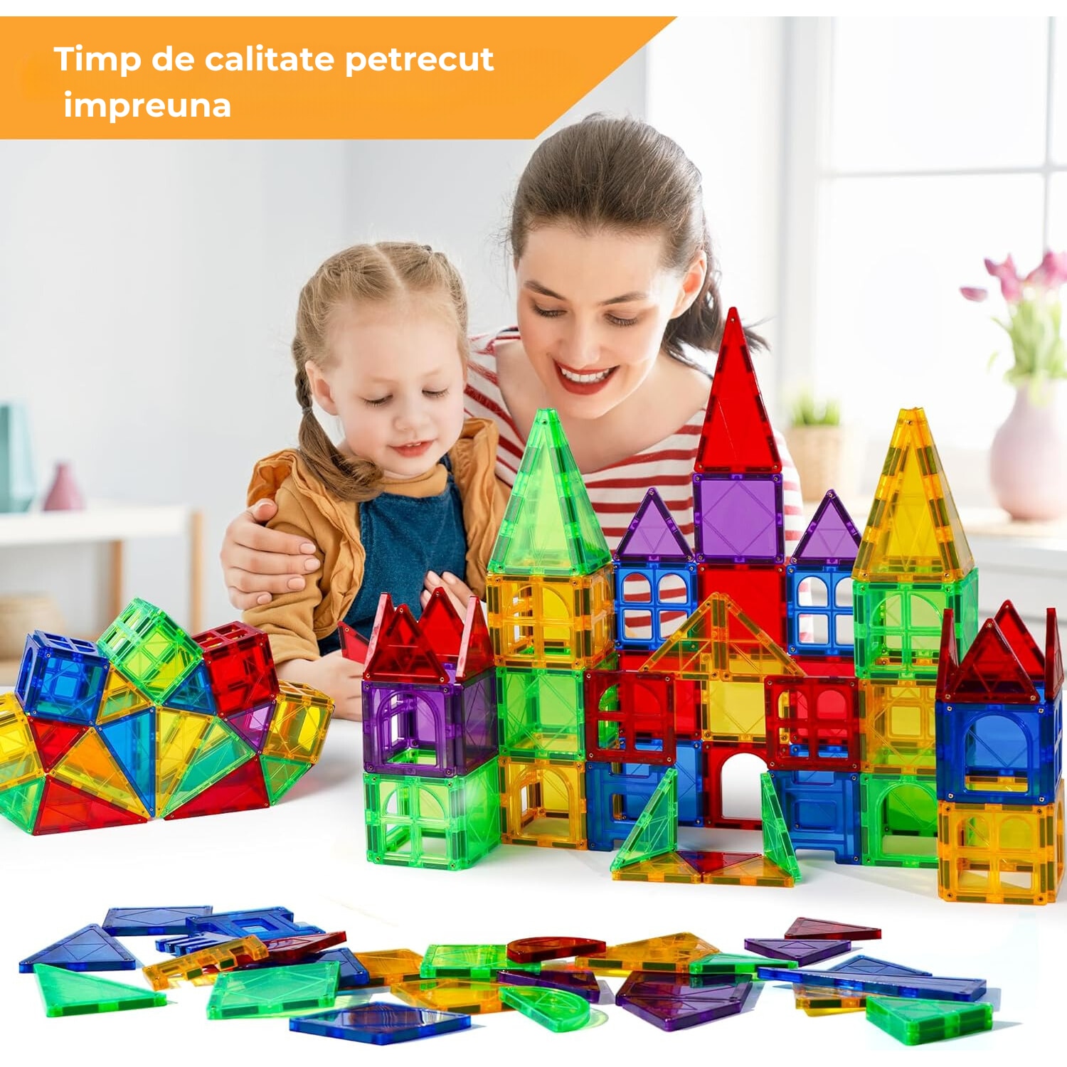 Set inteligent de constructie cu placi magnetice, 116 piese mari, 2 ...