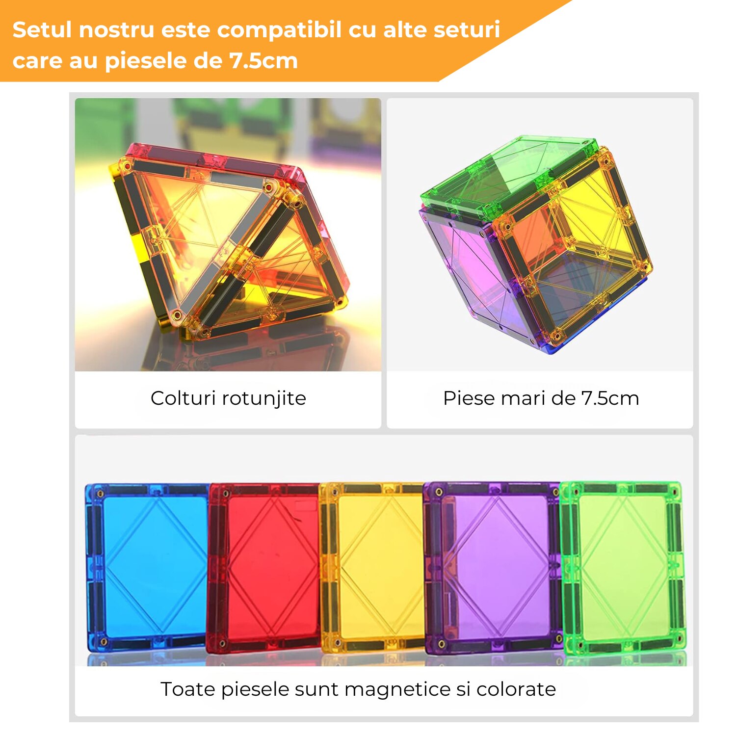 Set inteligent de constructie cu placi magnetice, 116 piese mari, 2 ...