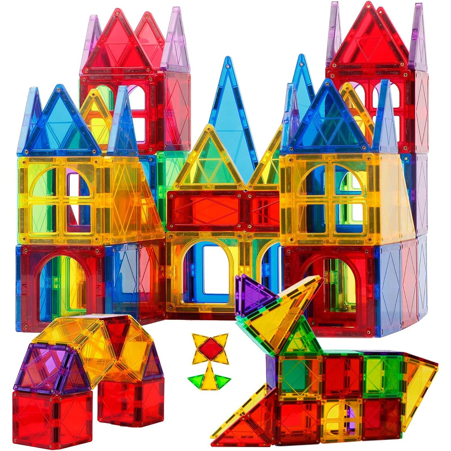 Set inteligent de constructie cu placi magnetice, 116 piese mari, 2 figurine incluse, Magnetic ...