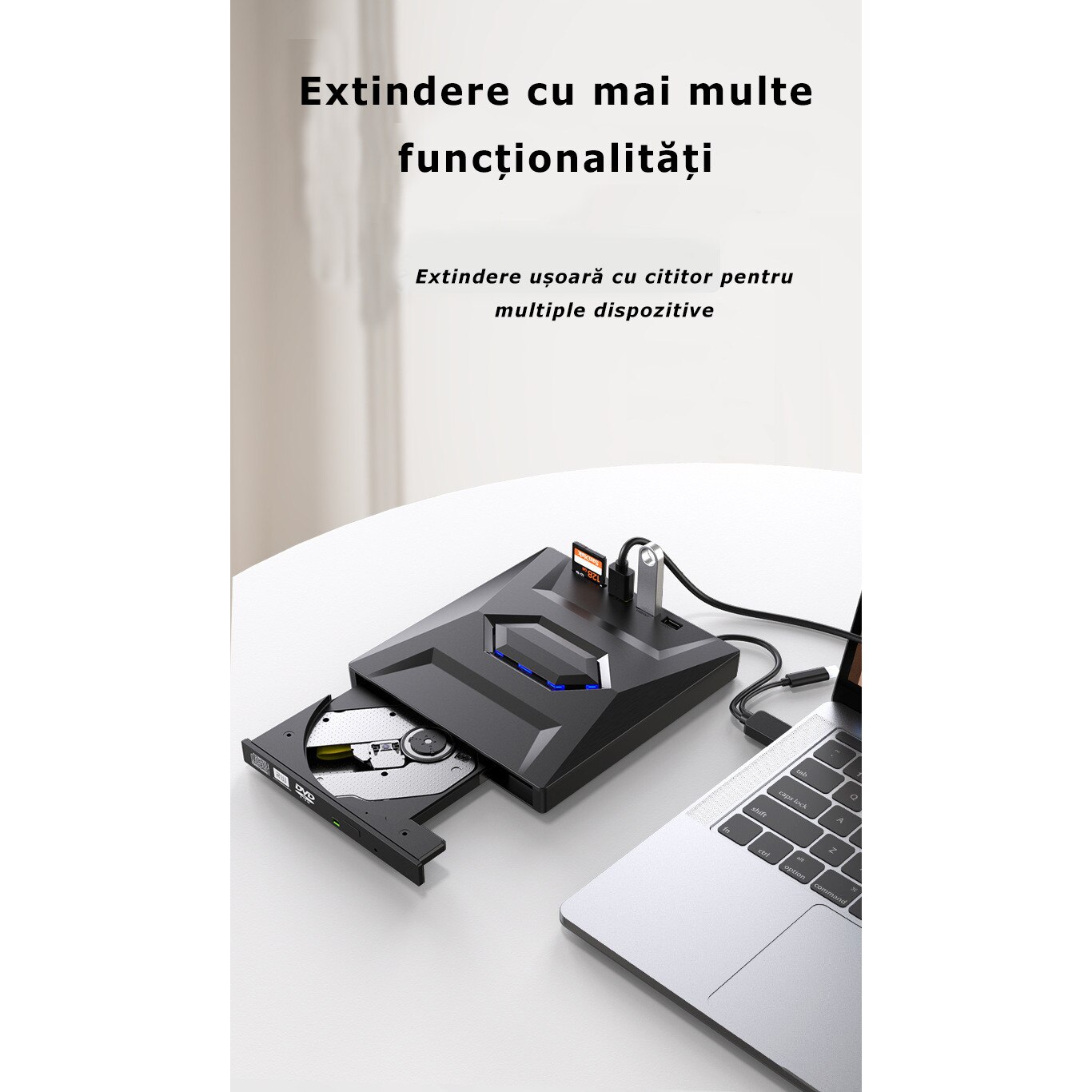 Unitate DVD externa multifunctionala, cu DVD-RW, USB Tip-C 3.0 ...