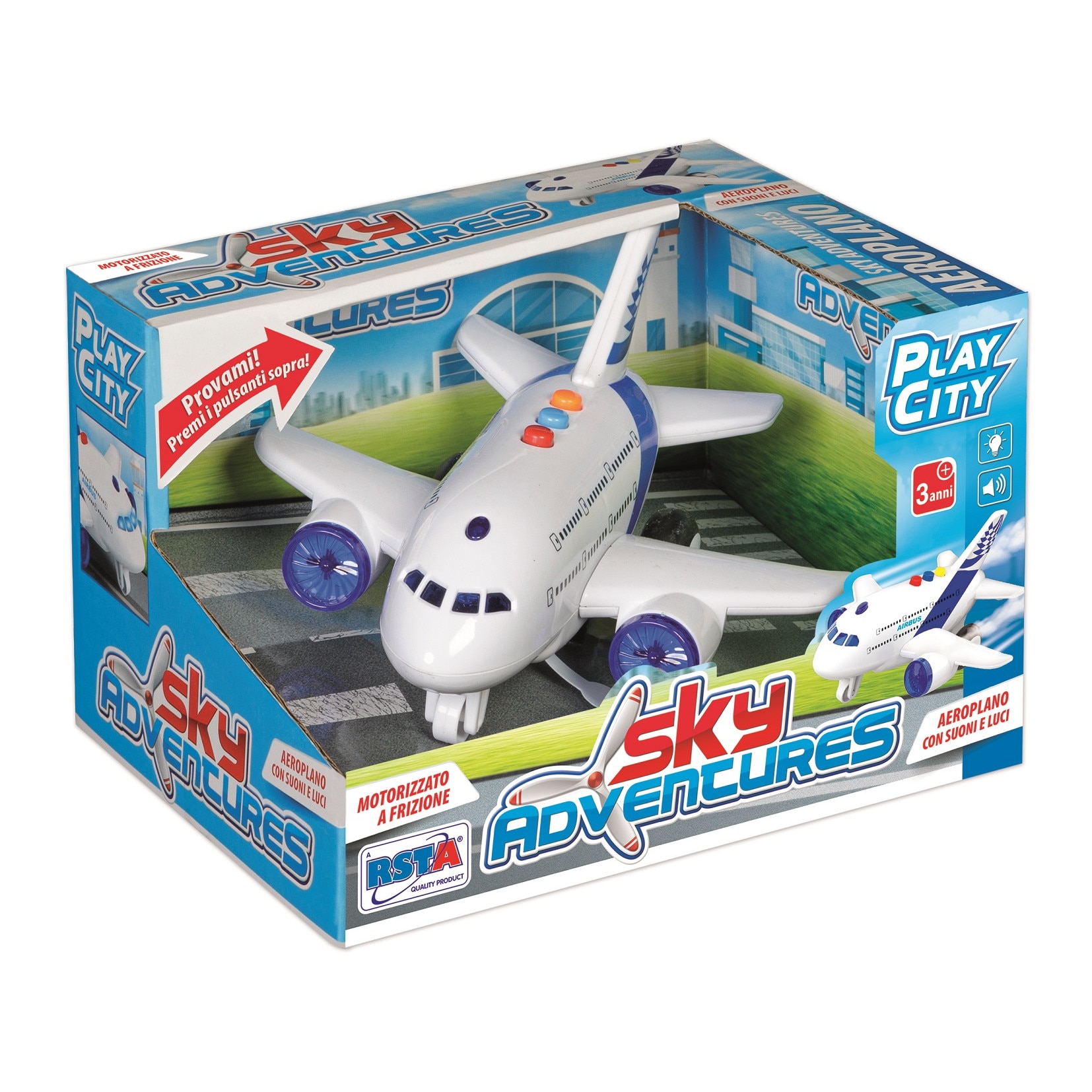 Avion cu frictiune, sunete si lumini RS Toys 17 cm, pentru copii, cu ...