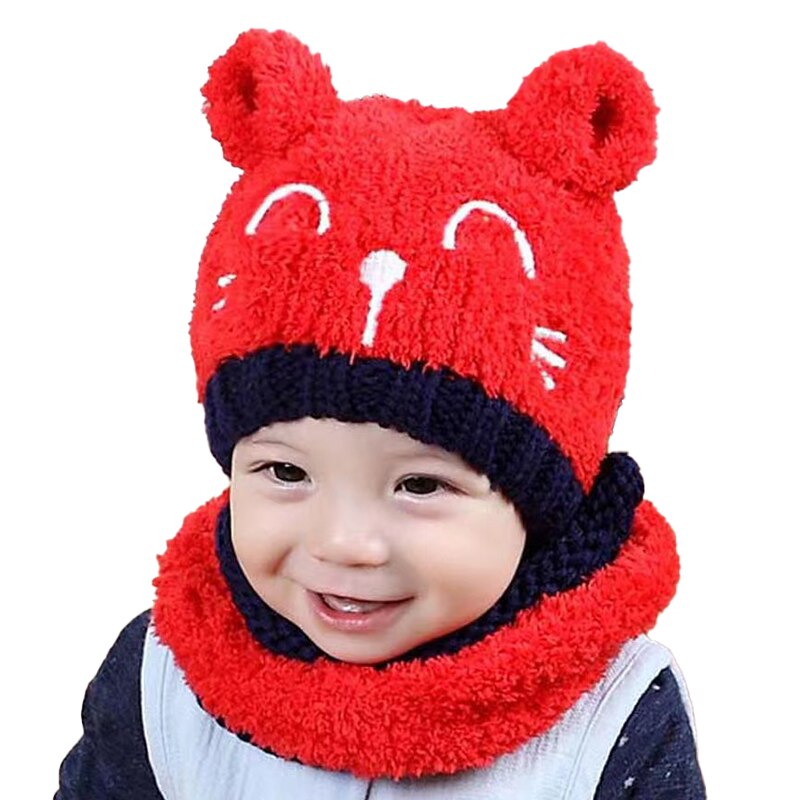 Детска шапка, комплект от две части, модел мече с уши и шал, тема I'm happy, 6 месеца - 3 години ...