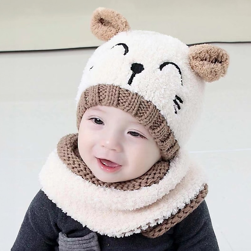 Caciula pentru copii, set doua piese, model ursulet cu urechiuse si ...