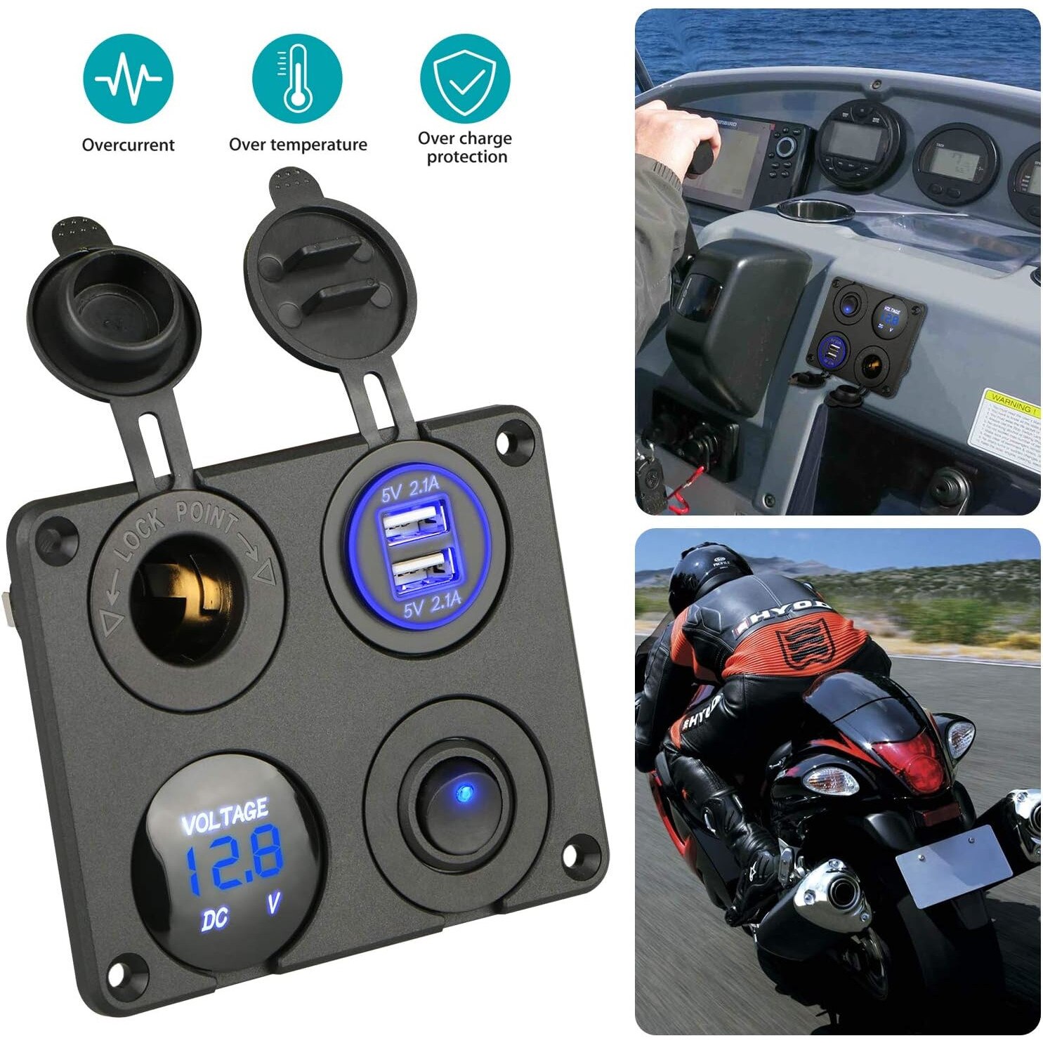 Panou intrerupatoare incarcator auto, Aisdelu®, cu voltmetru si ...