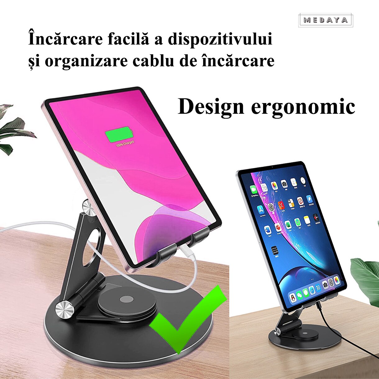 Suport rotativ tableta, iPad, telefon, Medaya®, portabil, de birou ...