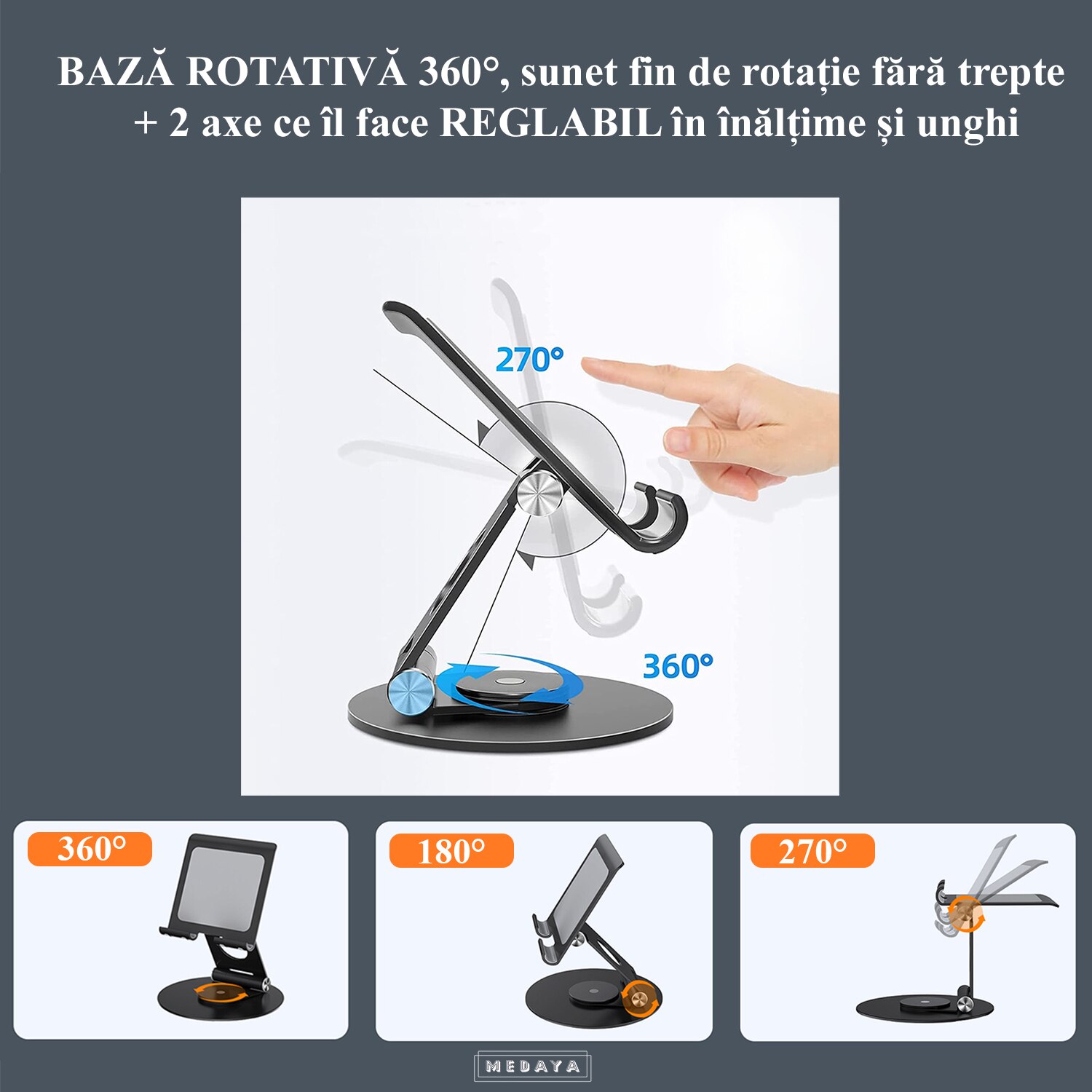 Suport rotativ tableta, iPad, telefon, Medaya®, portabil, de birou ...