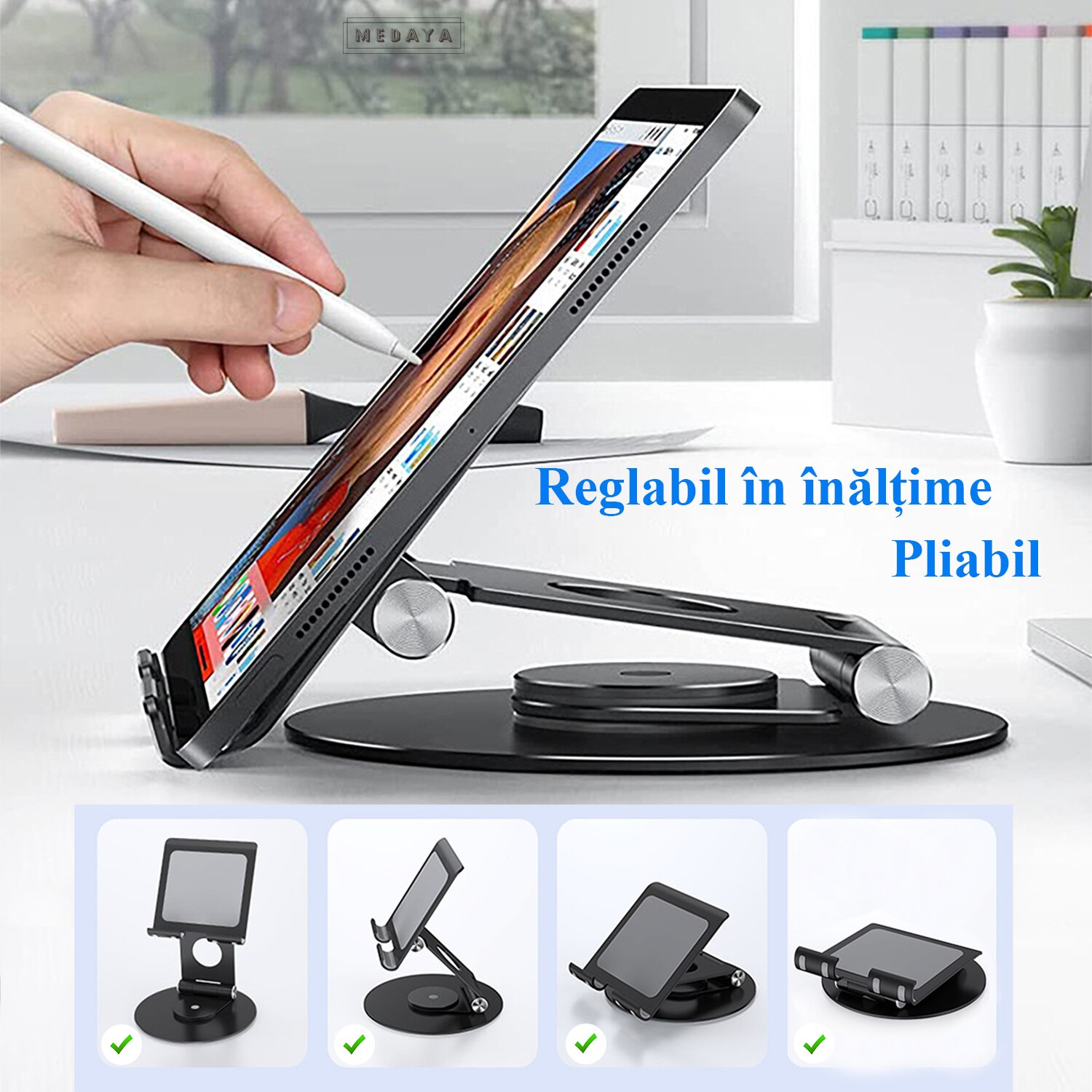 Suport rotativ tableta, iPad, telefon, Medaya®, portabil, de birou ...