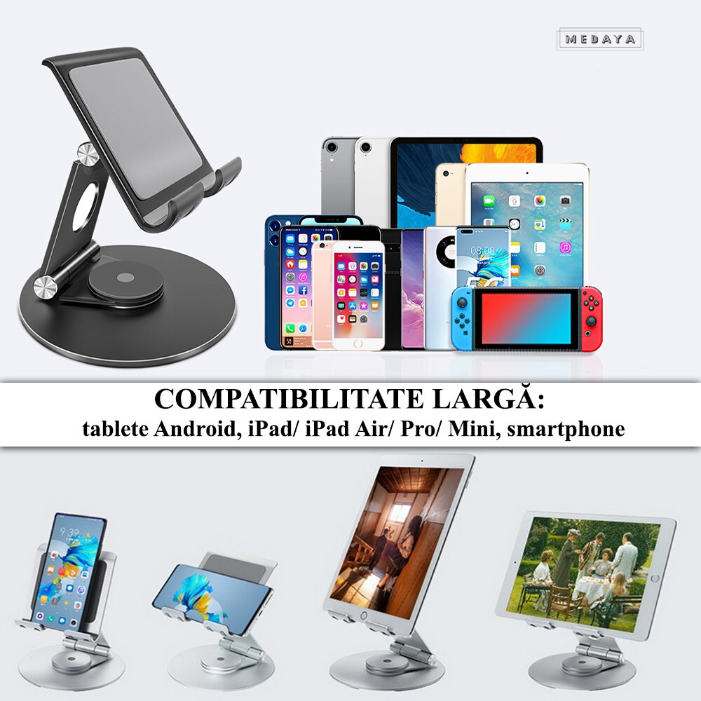 Suport rotativ tableta, iPad, telefon, Medaya®, portabil, de birou ...