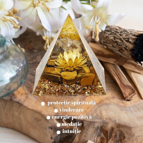 Piramida Lotus - 7 elemente din orgonit, orgonica, cristal de cuart si ...