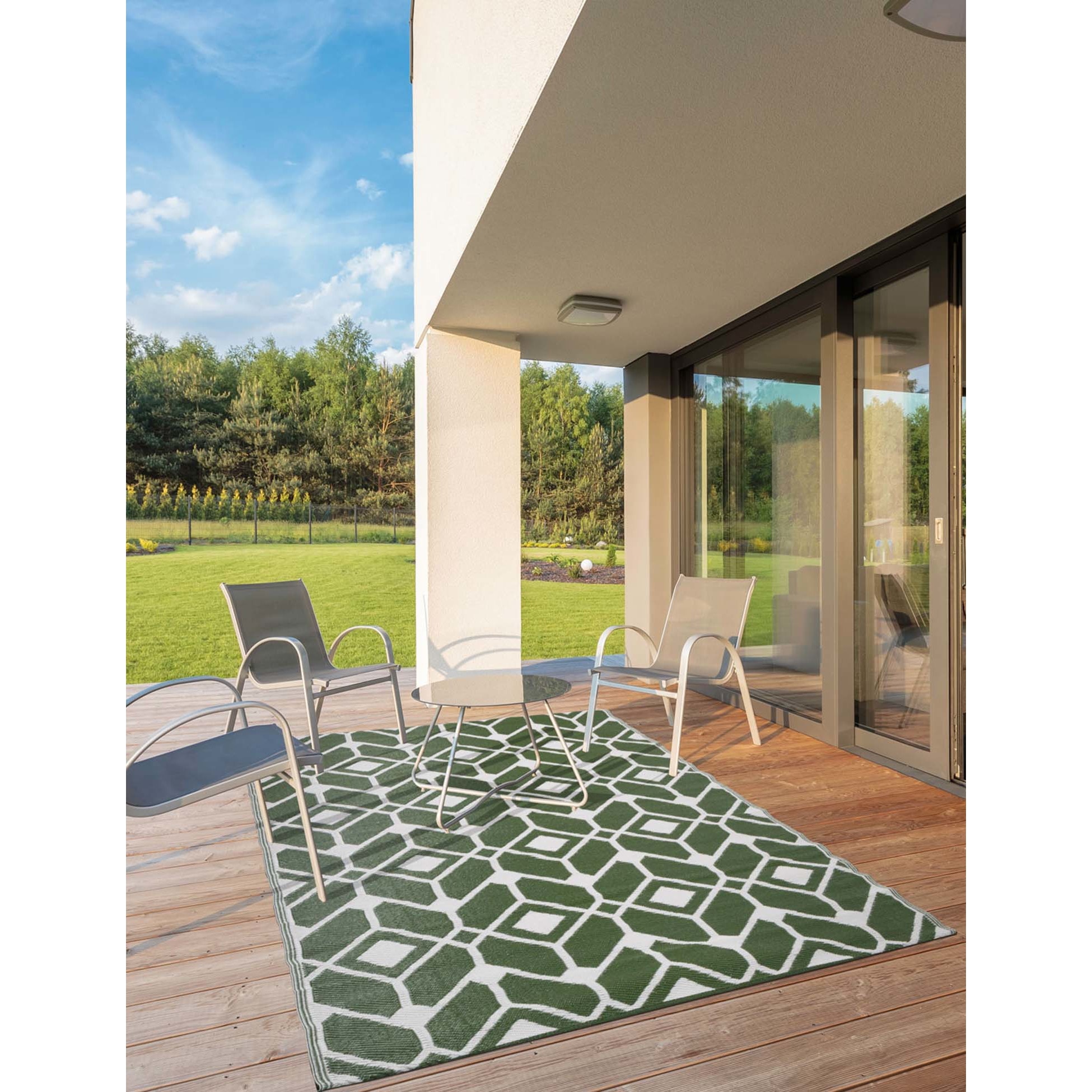 Covor exterior, MD, Polipropilena, 160 x 220 cm, Alb/Verde - eMAG.ro