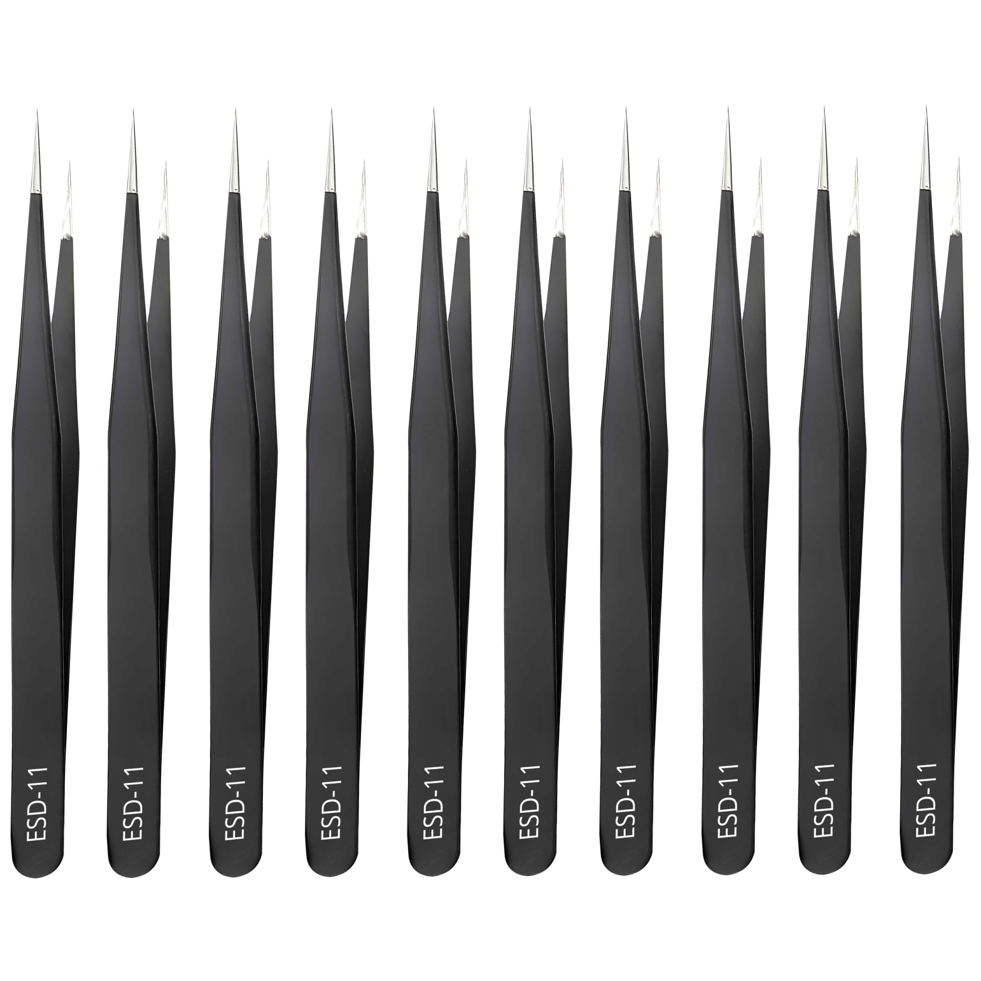 Set 10 pensete ESD-11, otel inoxidabil, Argintiu/Negru - eMAG.ro