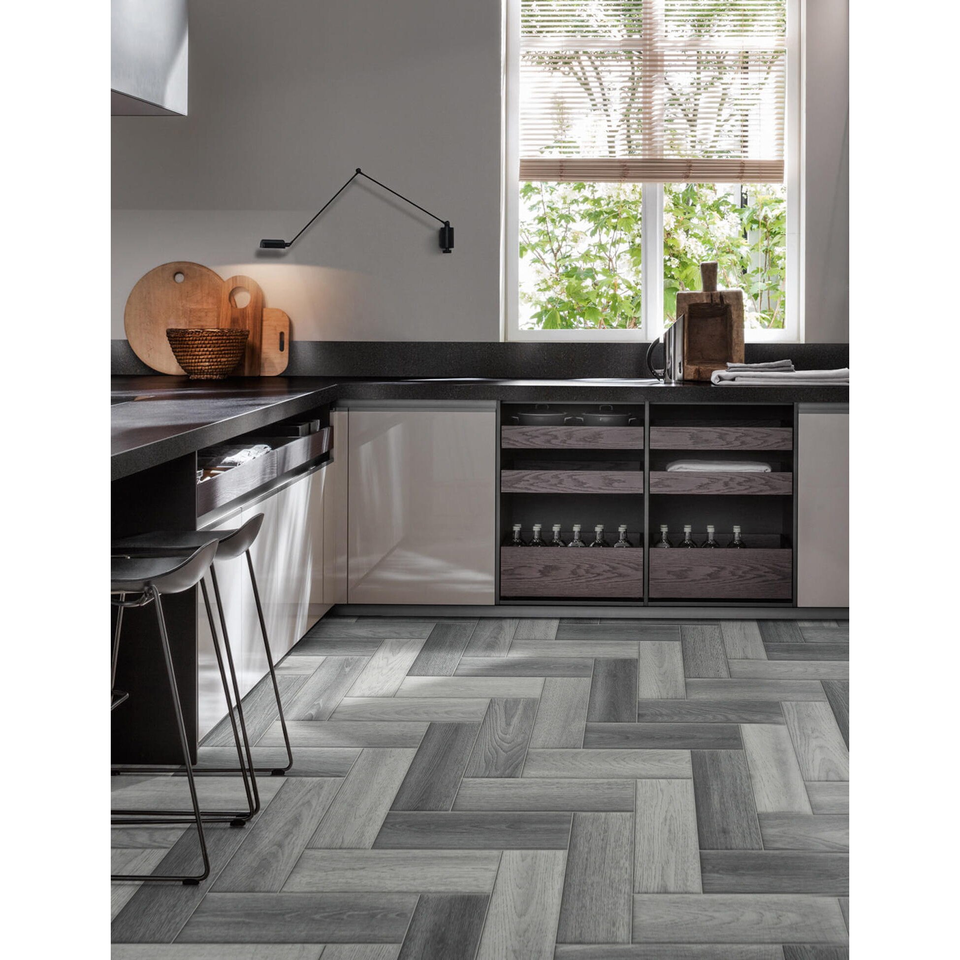 Pardoseala PVC, Rimini Diana Wood 799 Herringbone Grey - eMAG.ro