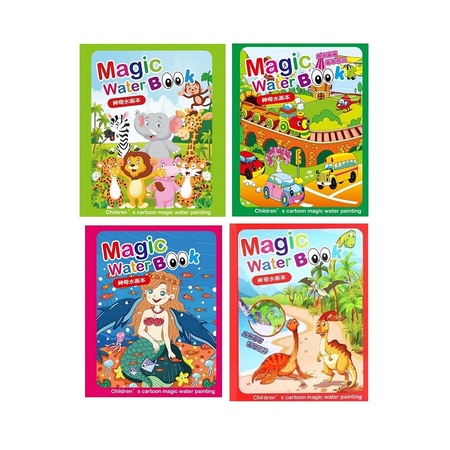 Set 4 carti de colorat cu apa, Magic water Book, reutilizabile, 16 ...