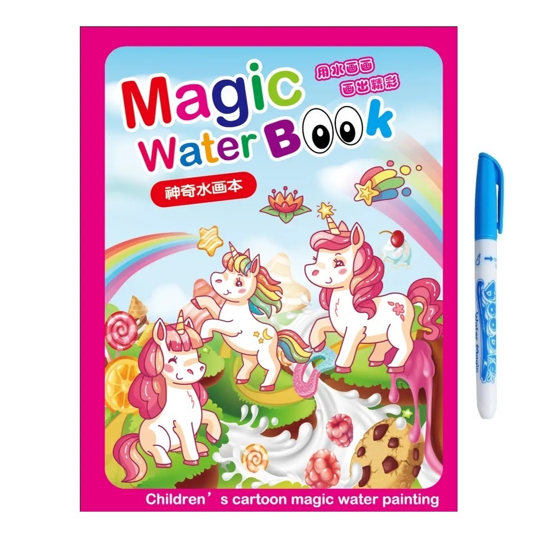 Set 4 carti de colorat cu apa, Magic water Book, reutilizabile, 16 ...