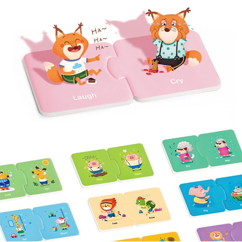 Puzzle de asociere pentru copii, cuvinte si imagini opuse, 20 seturi x ...