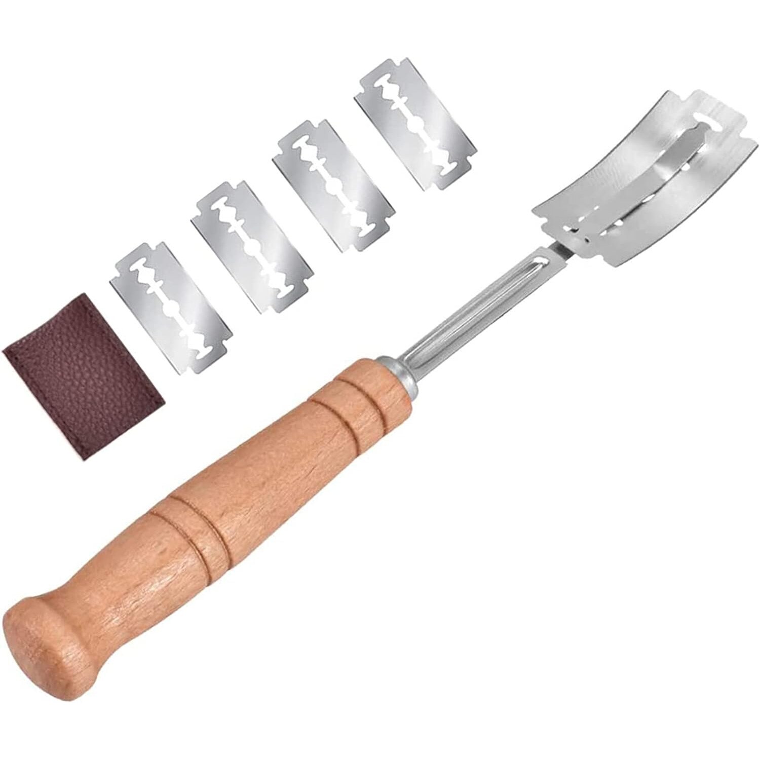 Cutit de paine + 5 lame Jormftte, inox/lemn, protector lama, 18.5cm ...