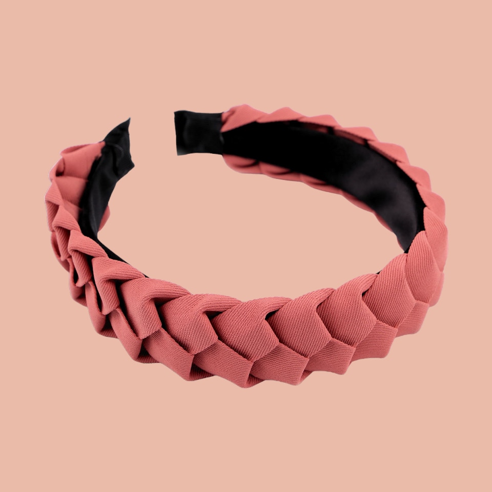 Cordeluta lata impletita pentru par, latime 3.5 cm, Rosu coral - eMAG.ro