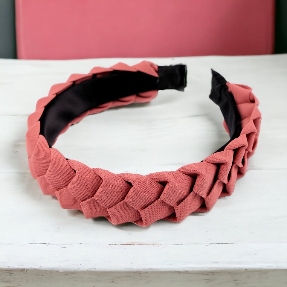 Cordeluta lata impletita pentru par, latime 3.5 cm, Rosu coral - eMAG.ro