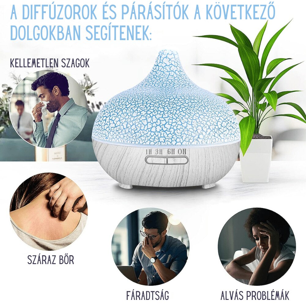 Repedezett és fehér fa mintázatú ultrahangos aroma diffúzor - 550 ml ...