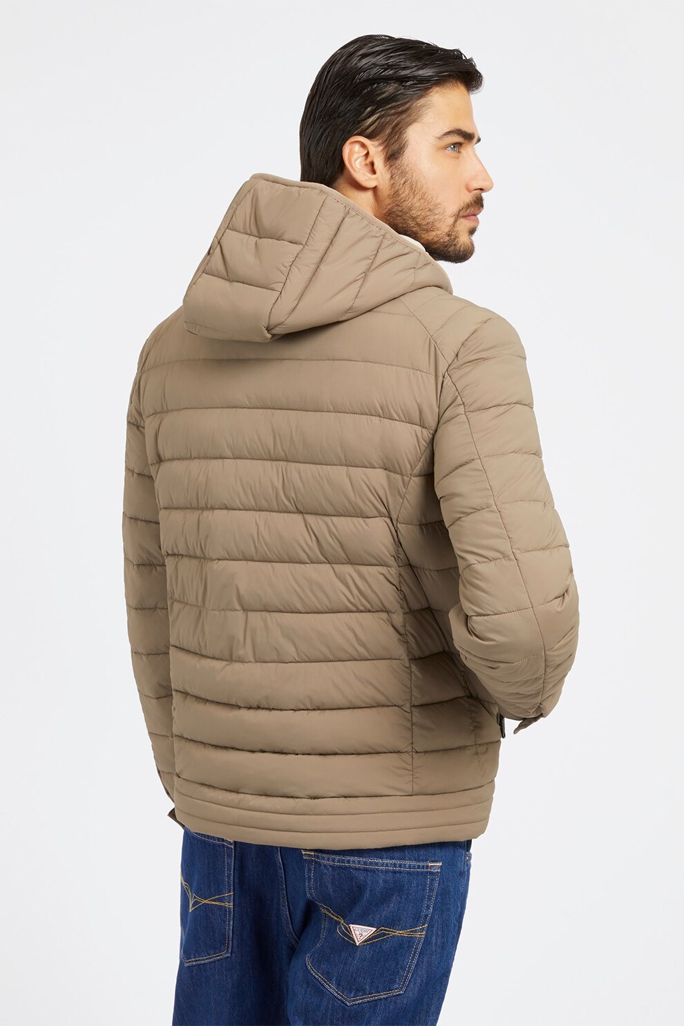 GUESS JEANS, Geaca matlasata cu gluga si vatelina, Camel, XL - eMAG.ro