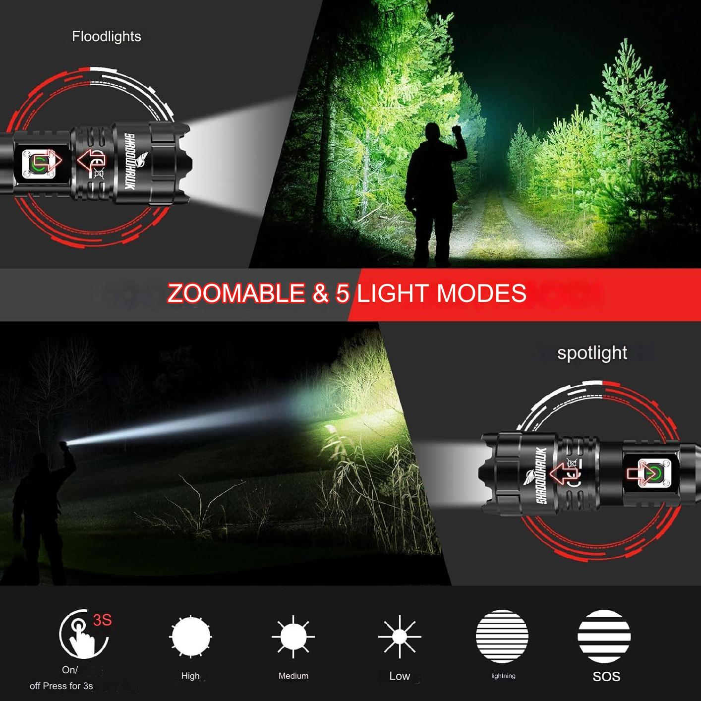 LED taktikai zseblámpa, alumínium, 10000 lumen, professzionális ...