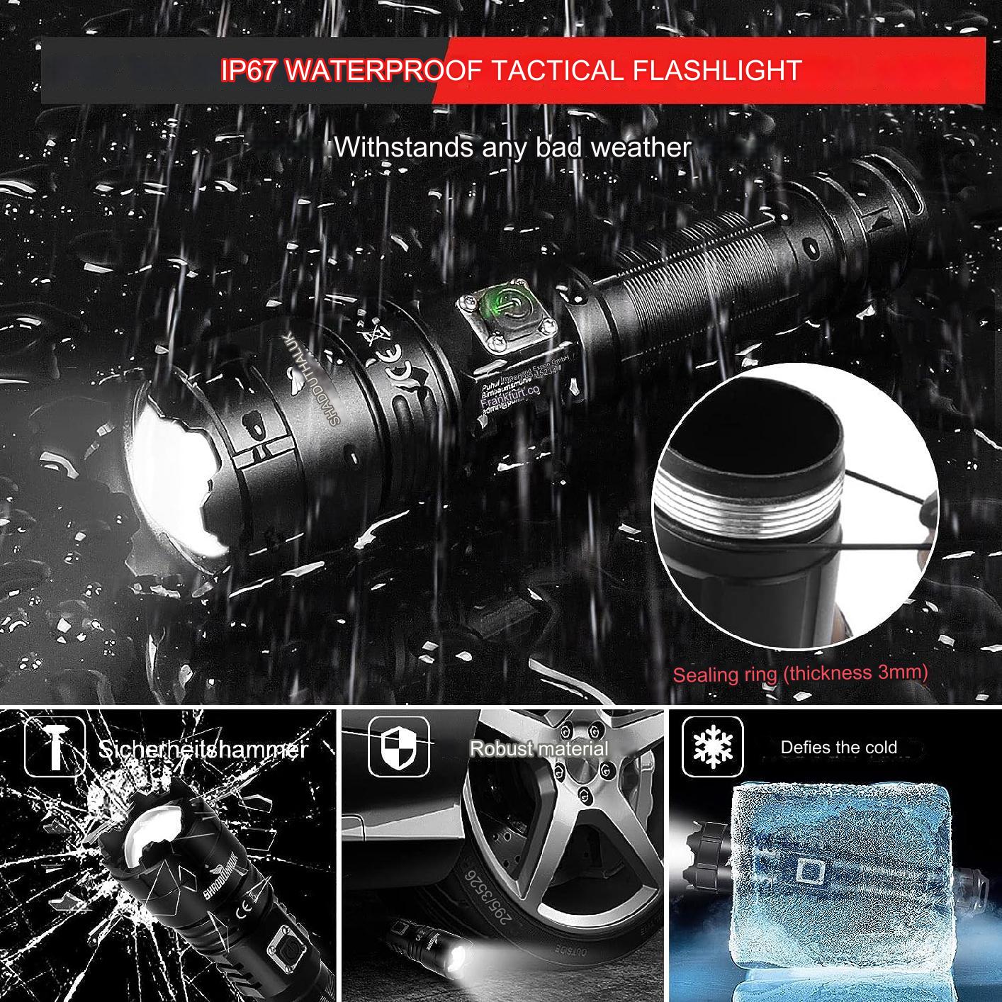 LED taktikai zseblámpa, alumínium, 10000 lumen, professzionális ...