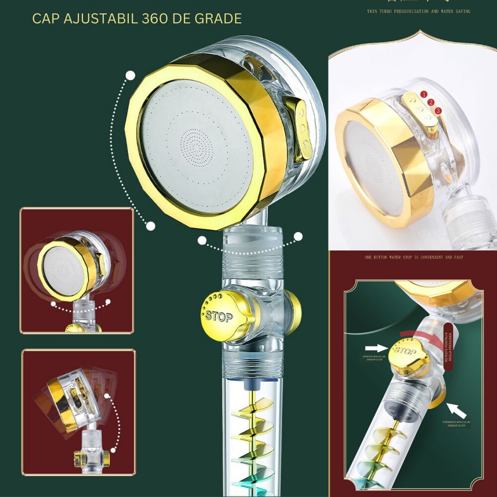 Kit de Dus inteligent CLAUSTEEL, Cap de dus de inalta presiune turbo cu ...