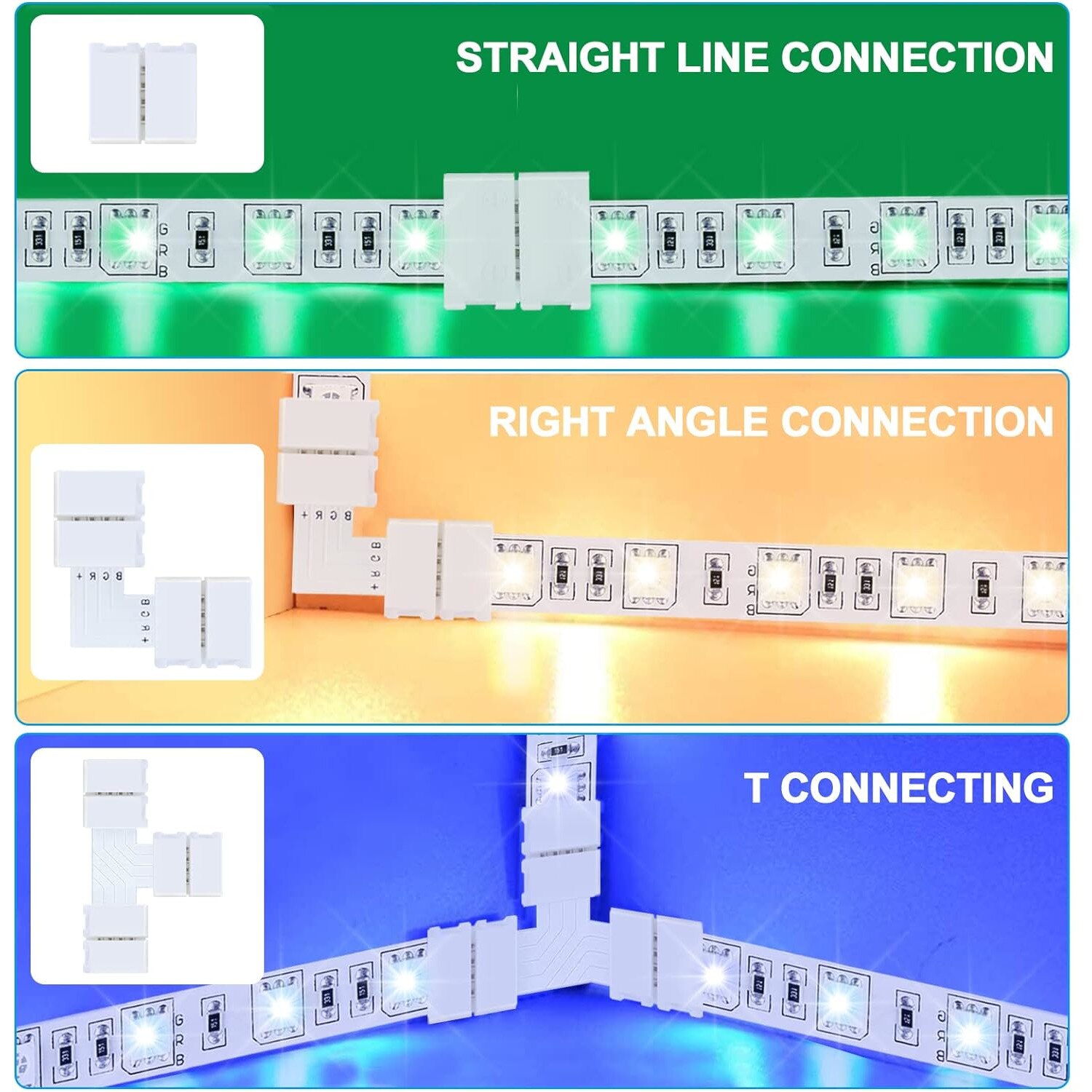 Conector banda LED 10mm, PCB, Aisdelu®, forma T/L, 8 bucati, 4-Pin, Alb ...