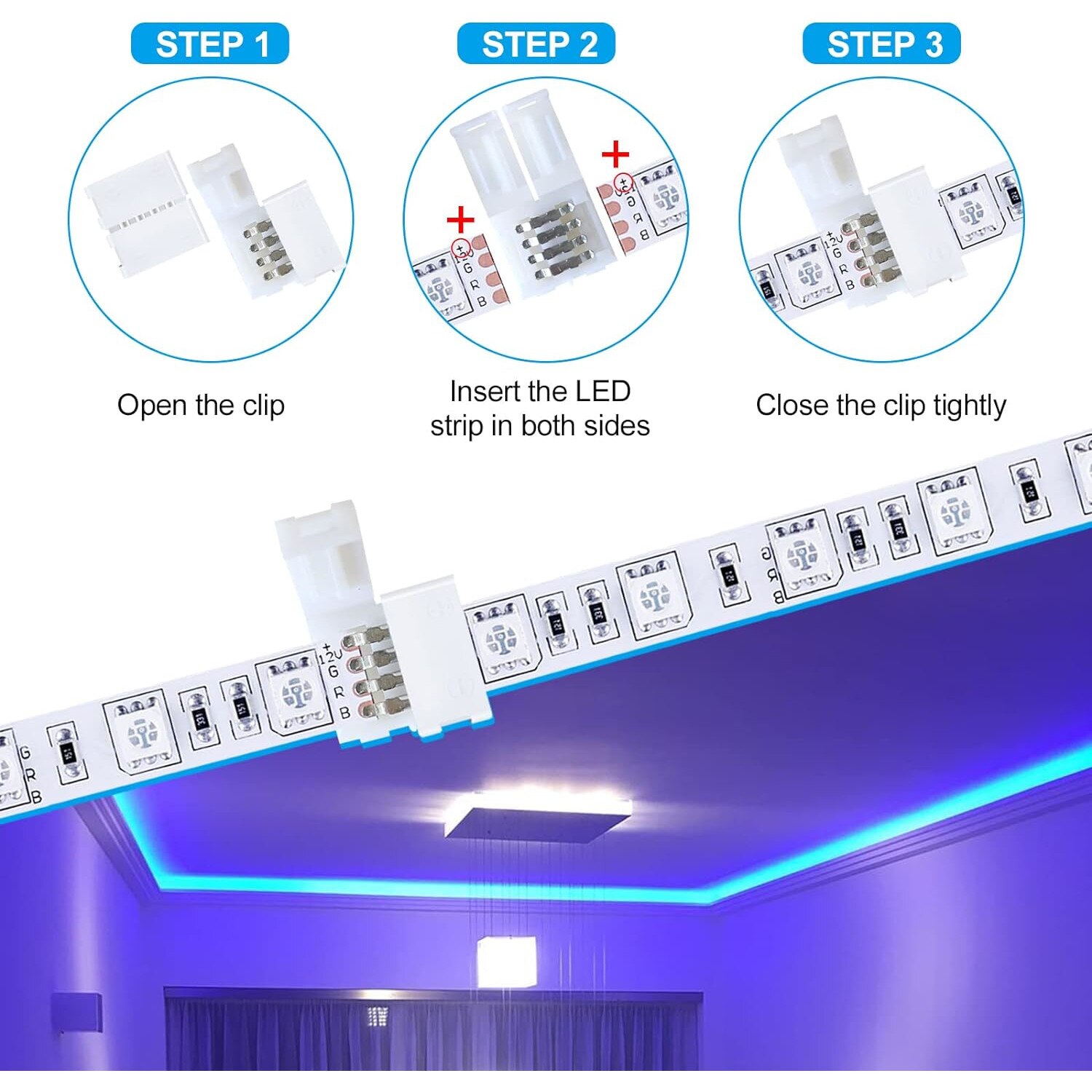 Conector banda LED 10mm, PCB, Aisdelu®, forma T/L, 8 bucati, 4-Pin, Alb ...