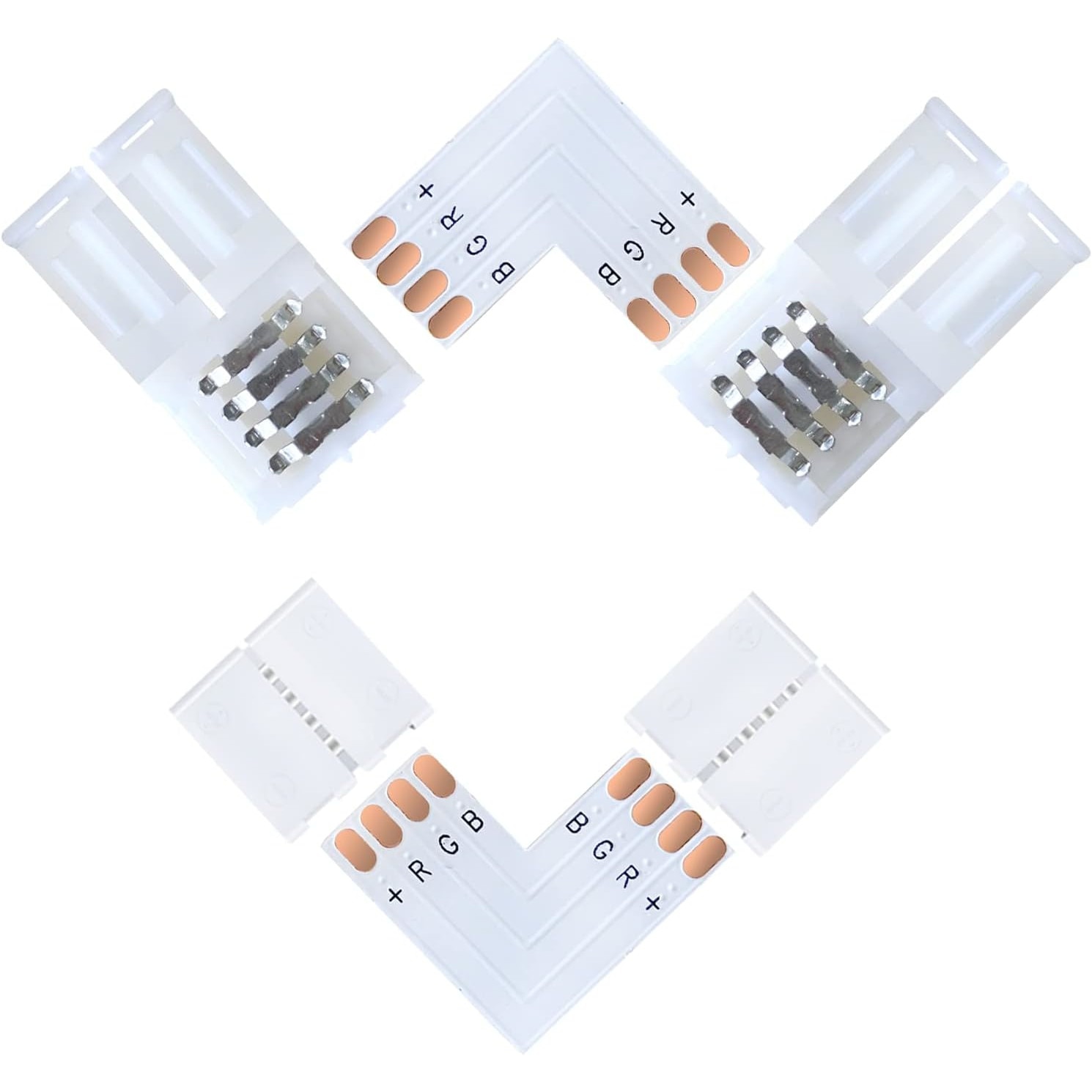 Conector banda LED 10mm, PCB, Aisdelu®, forma T/L, 8 bucati, 4-Pin, Alb ...