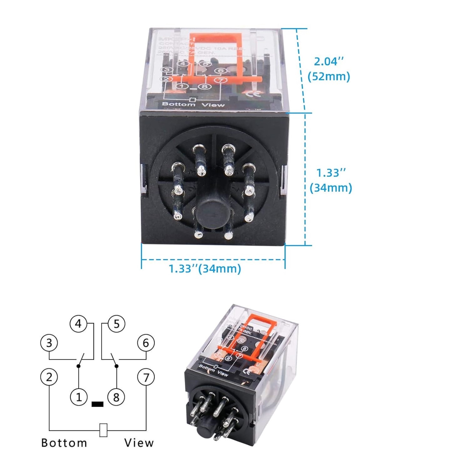 Releu multifunctional MK2P-I AC 220V coil DPDT 8-pini, socket PYF83A ...