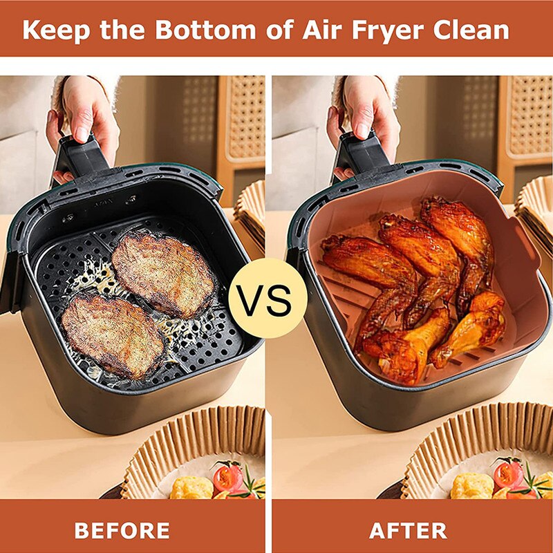 Комплект 2 тави за AirFryer, BOMSTOM, Silicone, 21 см, Сиво/Кафяво ...