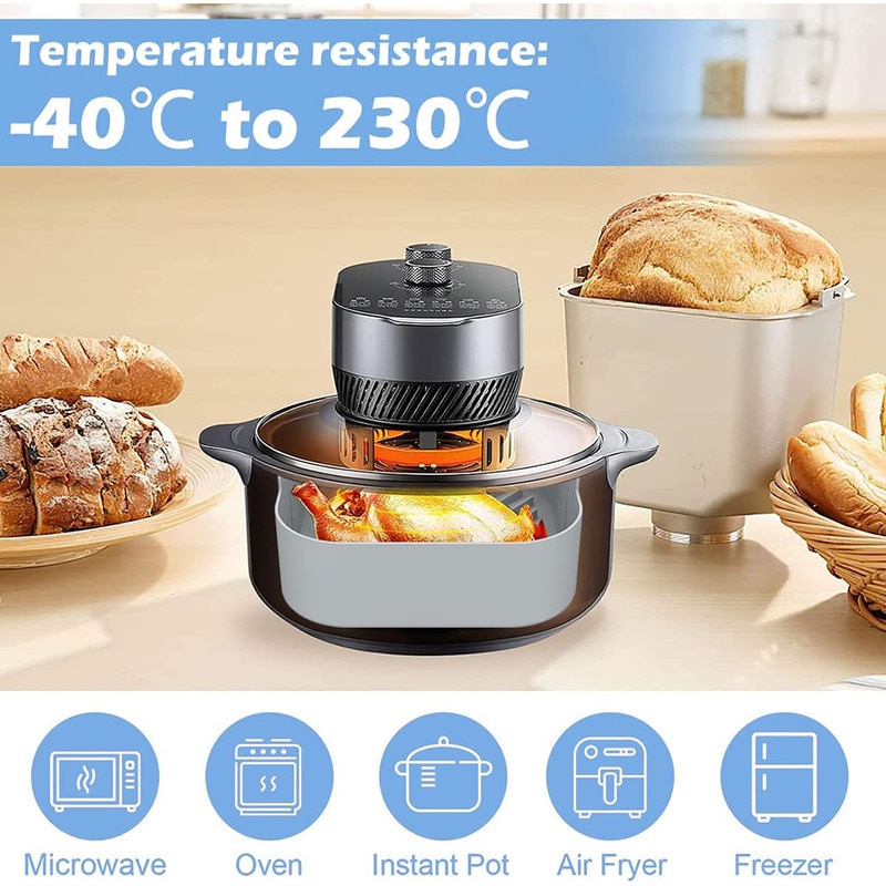 Комплект 2 тави за AirFryer, BOMSTOM, Silicone, 21 см, Сиво/Кафяво ...