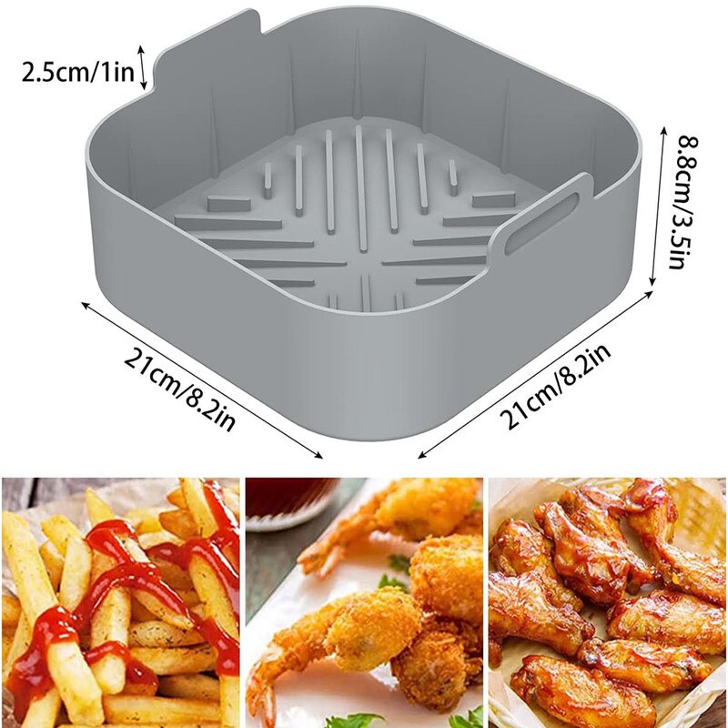 Комплект 2 тави за AirFryer, BOMSTOM, Silicone, 21 см, Сиво/Кафяво ...